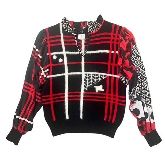 Tops | Diane Freis Vintage 7s 80s Wool Blouse Silk Sleeves Art Print ...